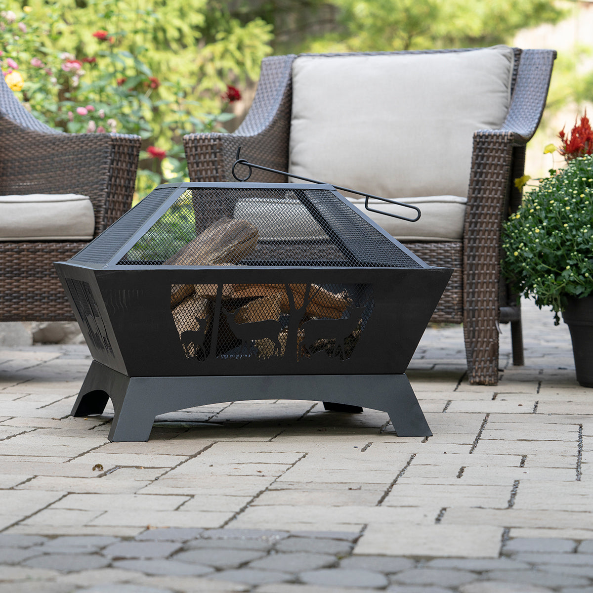 29" Round Fire Pit with Porcelain Enamel Fire Bowl – Blue Sky Outdoor ...