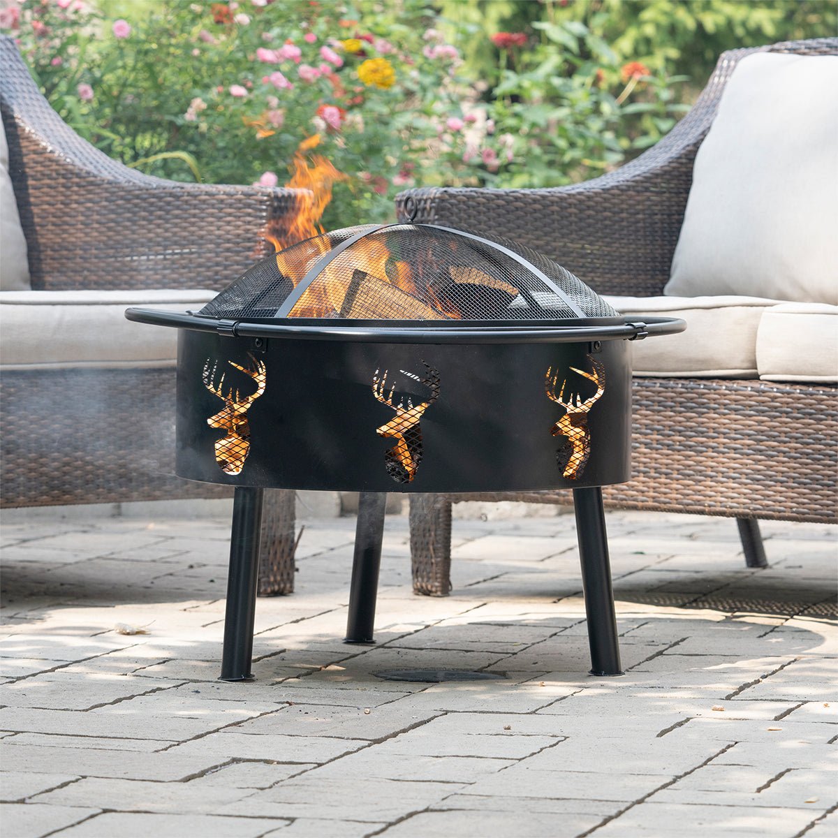 29" Round Fire Pit with Porcelain Enamel Fire Bowl – Blue Sky Outdoor ...
